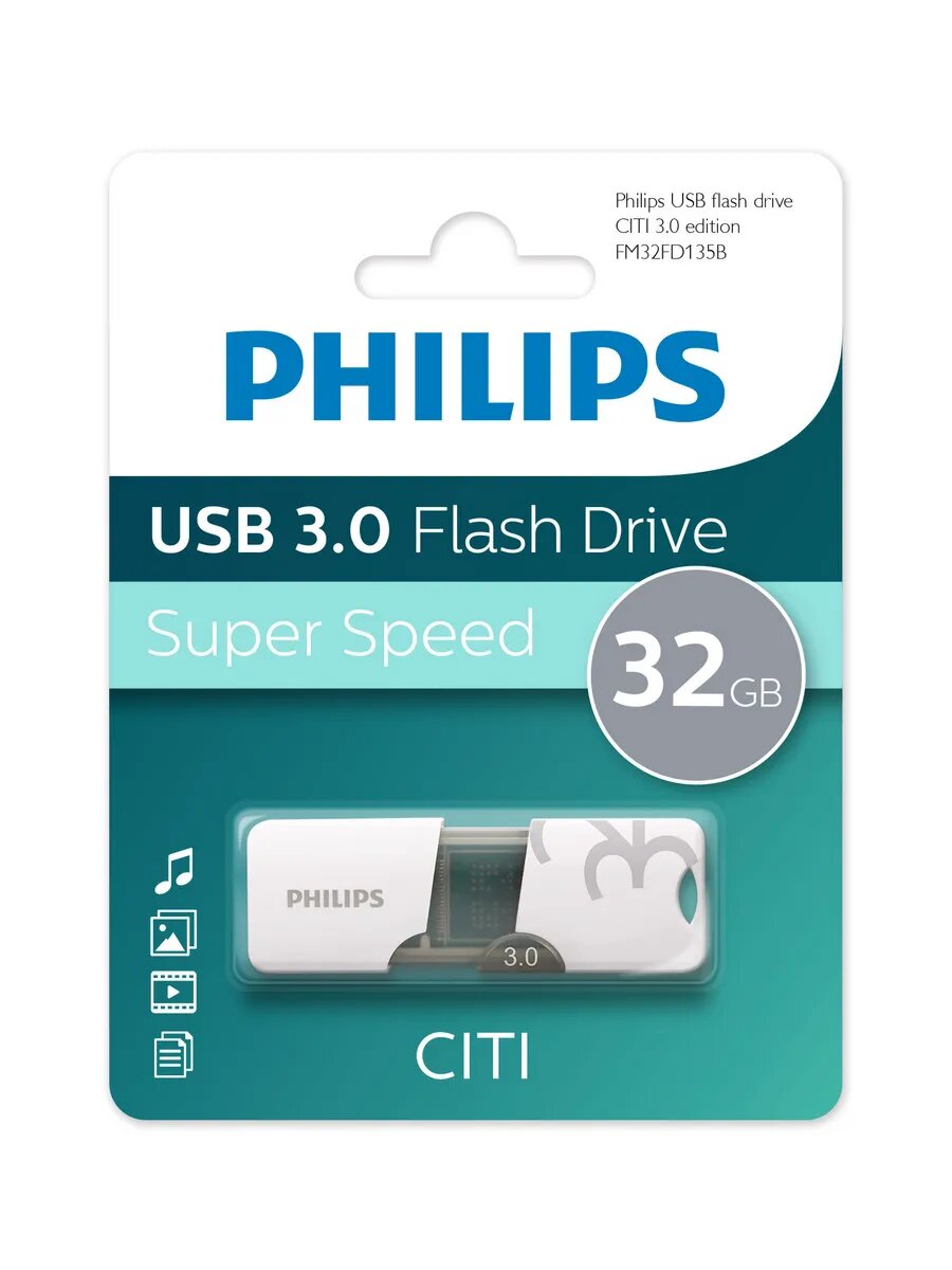 Флеш-накопитель Philips 32 GB CITI USB 3.0 FM32FD135B/97 белый/серый