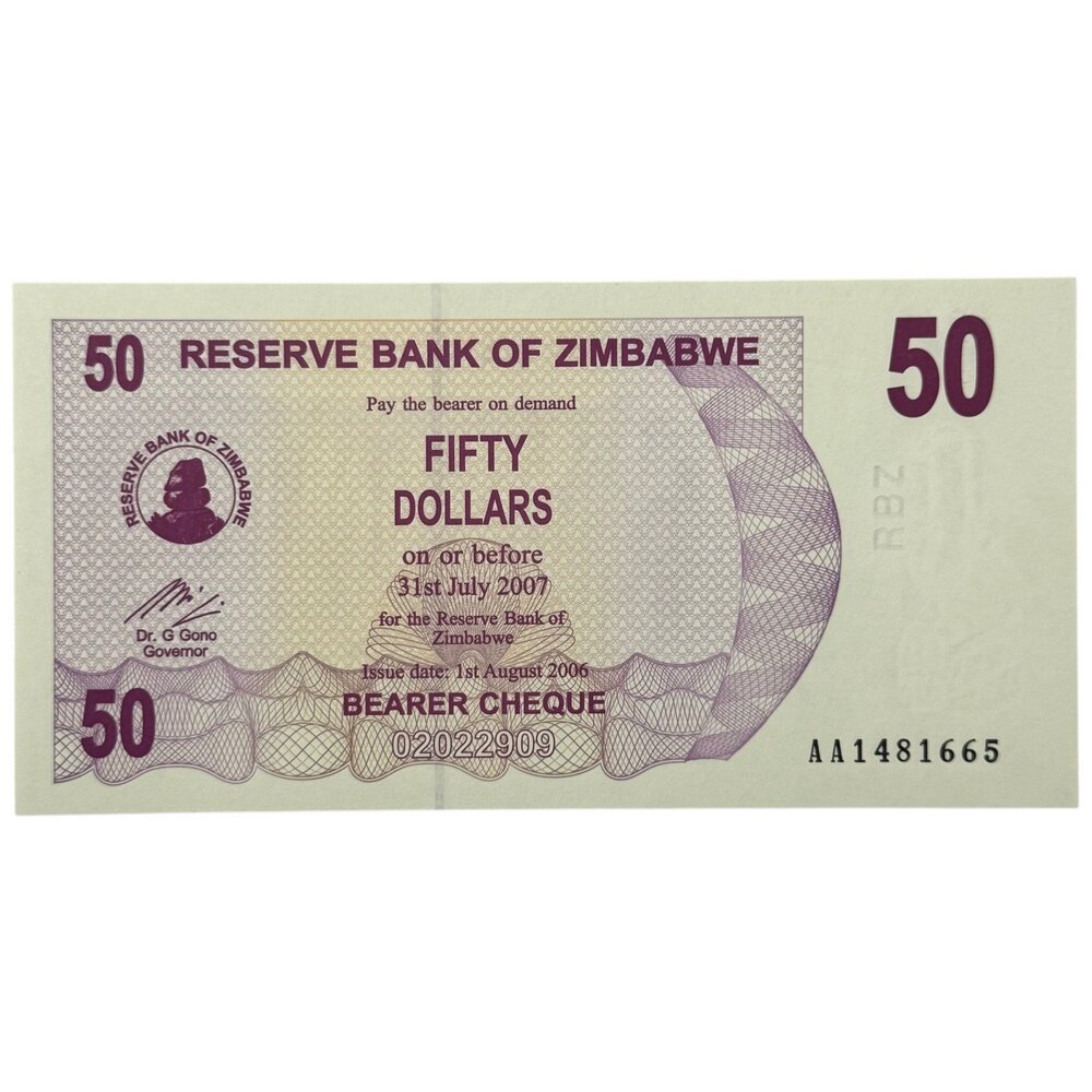 Зимбабве, чек на 50 долларов 2006 г. (Серия AA)