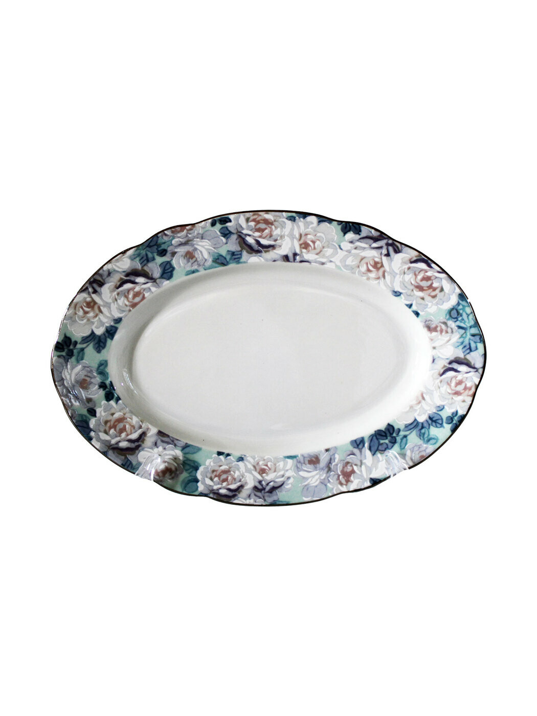 Блюдо овальное 24 см "Роза" "Голубая роза, отводка платина "