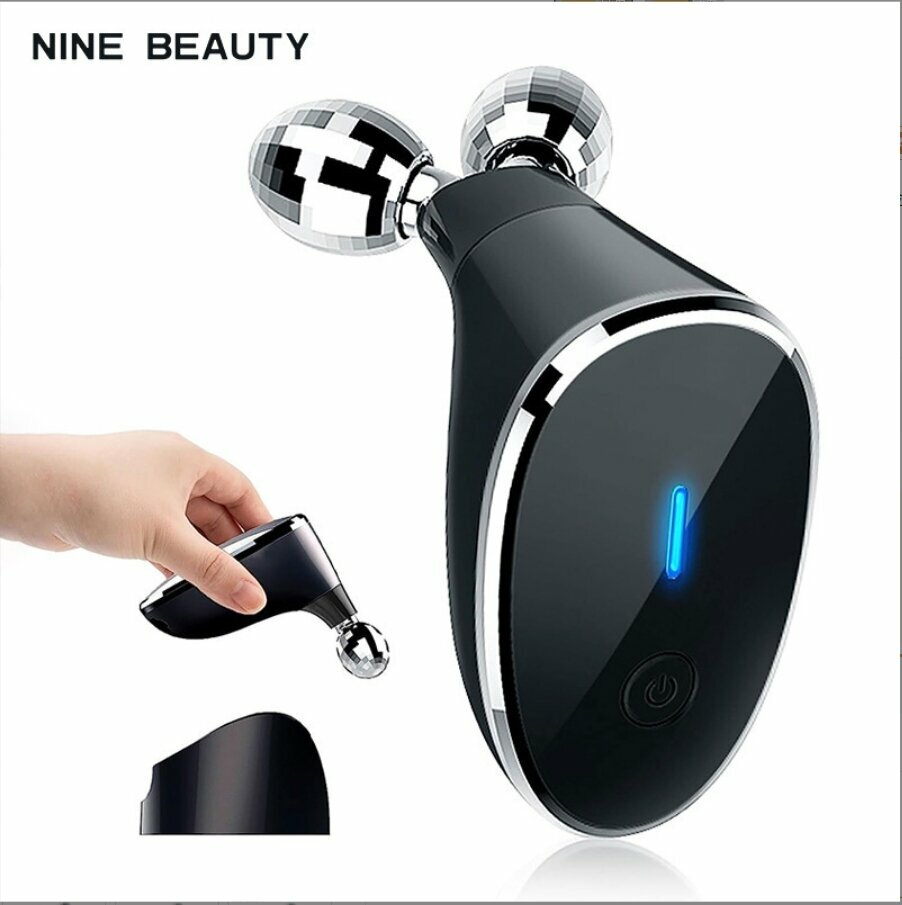 Микротоковый массажер для лица, роликовый массажер для лица для борьбы с морщинами, укрепляющий миостимулятор, черный