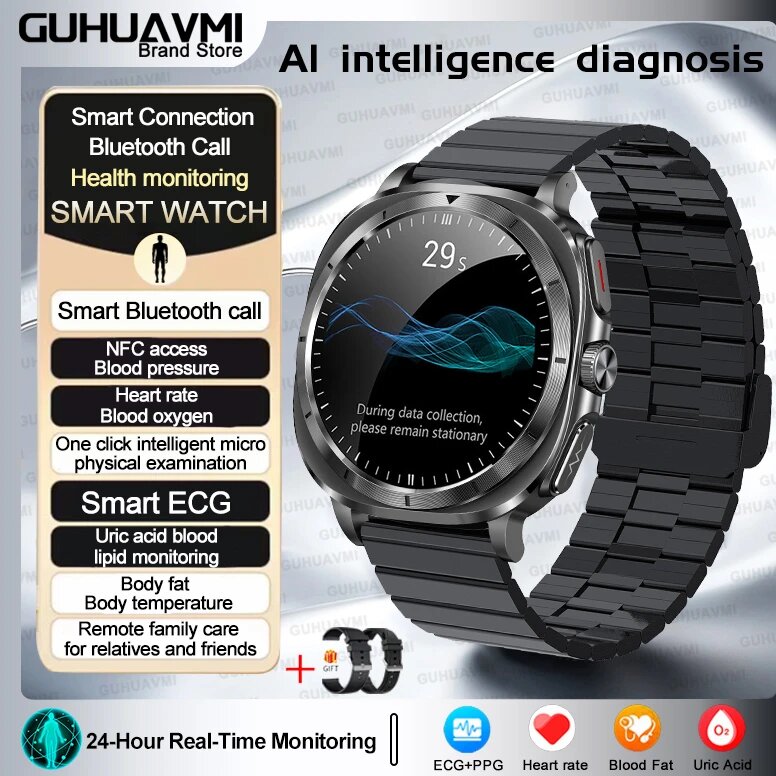 Умные часы Nursing Level ECG+PPG для мужчин Black Steel B 2A