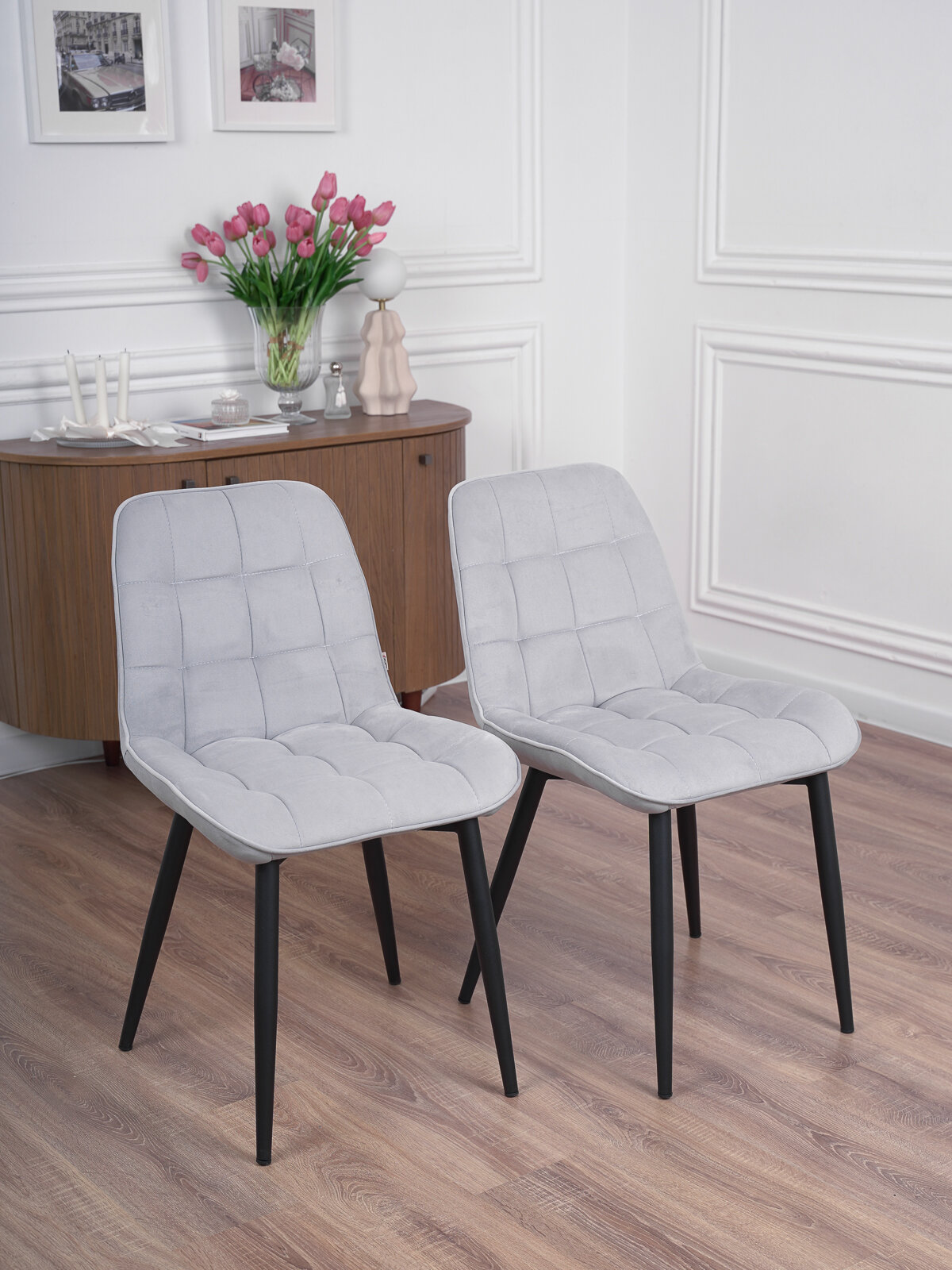 Стулья для кухни со спинкой велюр Бостон Серый 2шт