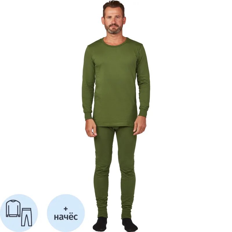 Белье нательное КНР трикотажное, зимнее, цвет олива, р 56-58, р 170-176