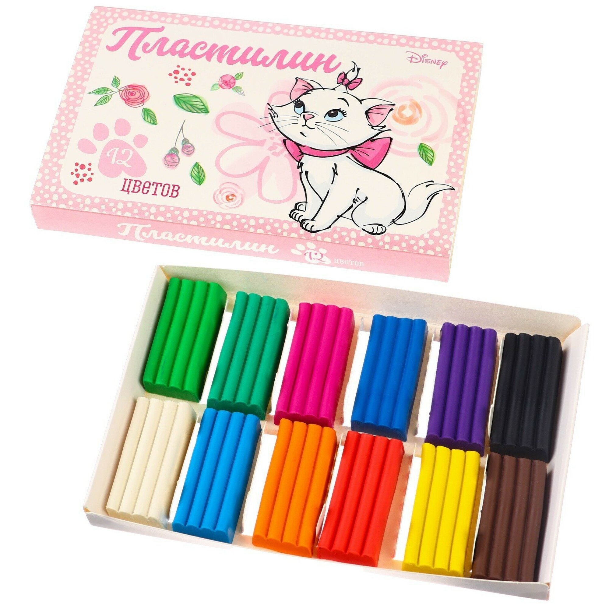Пластилин Disney "Коты-аристократы", 12 цветов, вес 180 г, в коробке