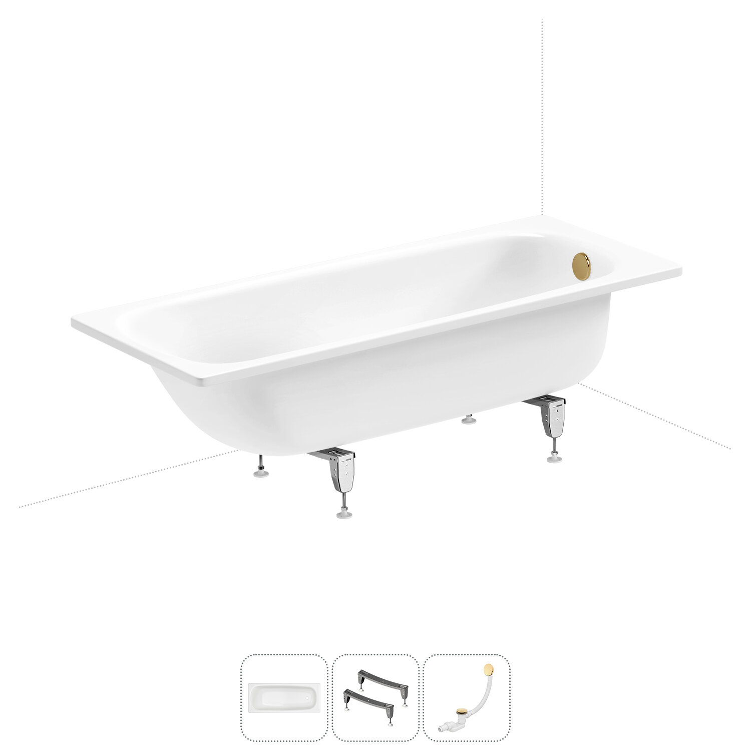 Стальная ванна 170х75 Sanitana BLB Universal 20220736R в наборе 3 в 1: металлическая ванна 170 х 75 см с шумоизоляцией, ножки, слив-перелив