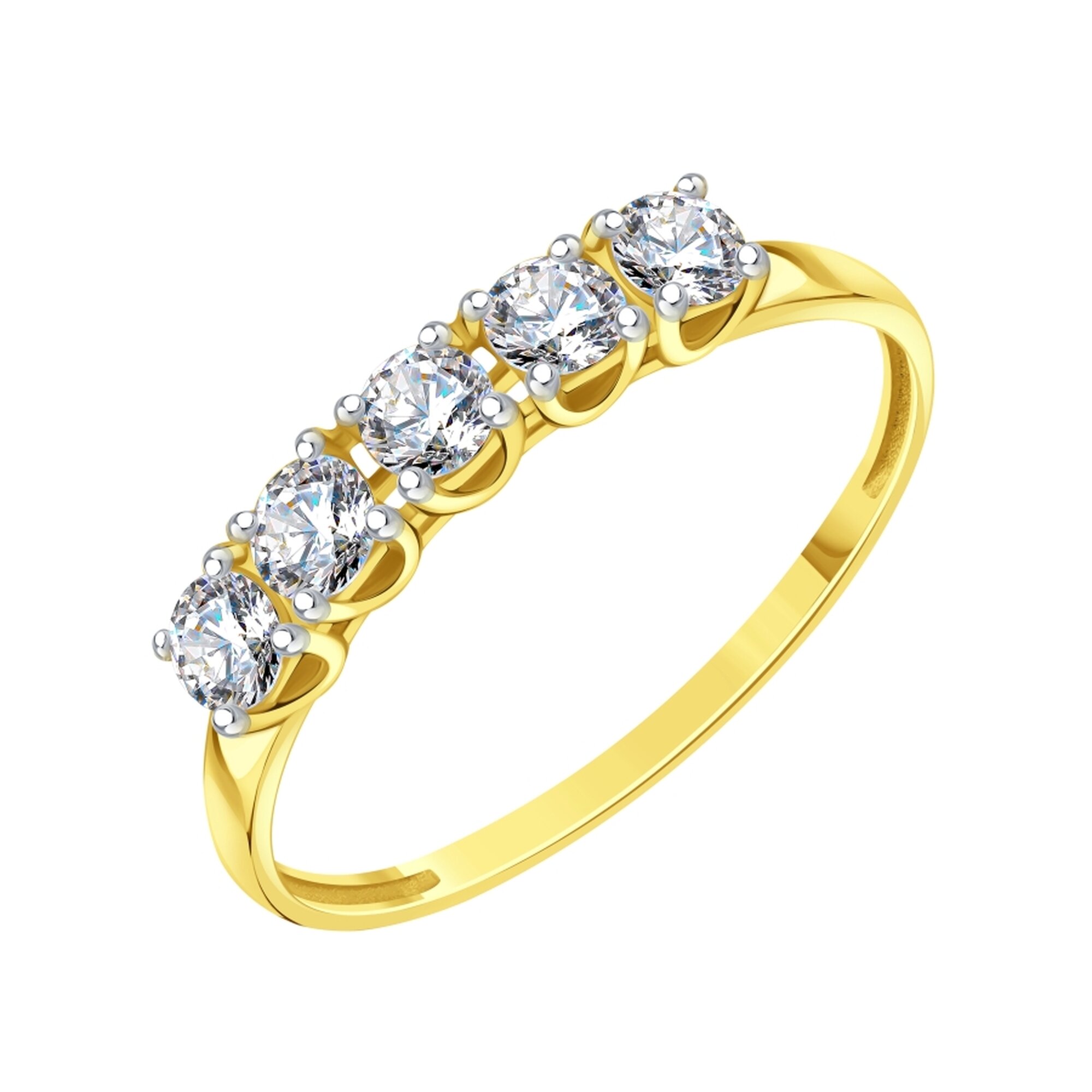 Кольцо дорожка, желтое золото, 585 проба, фианит