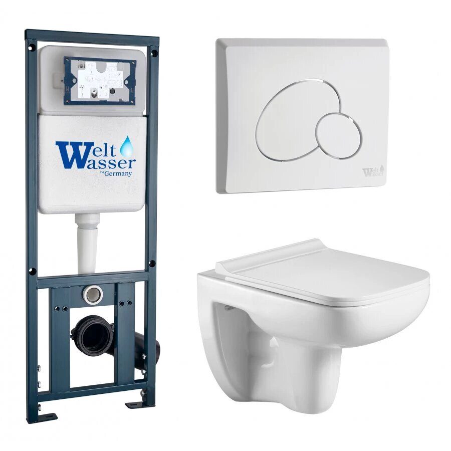 Комплект Weltwasser 10000010728 подвесной унитаз Kehlbach 004 GL-WT + инсталляция Marberg 410 + кноп