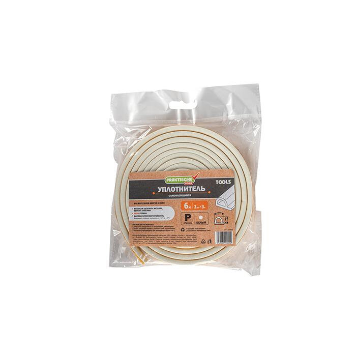 Уплотнитель резиновый Р-проф, самоклеящийся, белый, 9х5,5 мм х 6 м