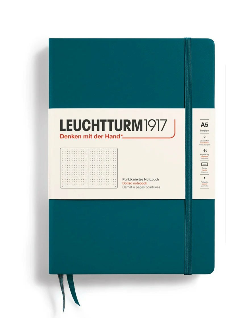 Книга для записей A5, 125 листов в точку "Classic", твердая обложка, тихоокеанский зеленый, Leuchtturm1917
