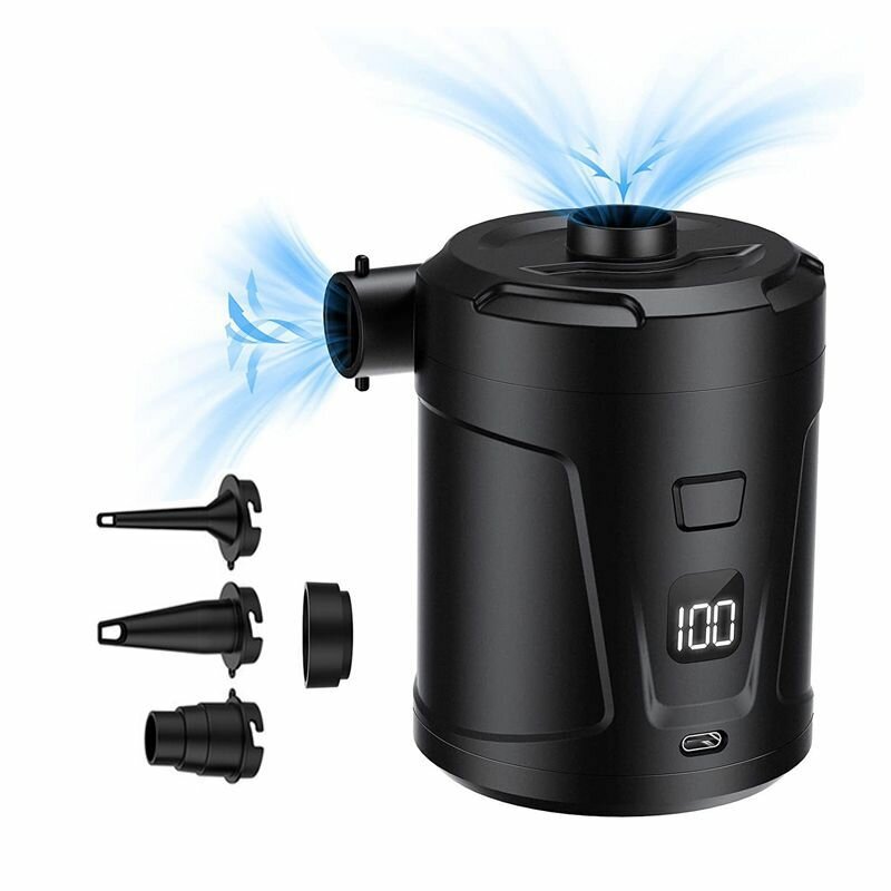 Беспроводная Насос электрический для бассейнов, матрацев, надувной мебели, с четыре насадками, Цифровой дисплей, 5200 мАч, черный