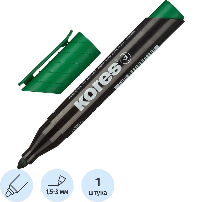 Маркер перманентный KORES зеленый 1,5-3мм круглый наконечник 20935