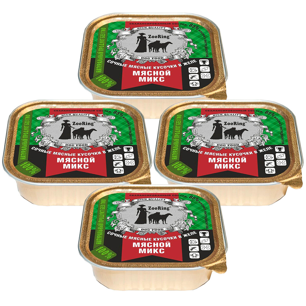 ZOORING для взрослых собак Мясной микс в желе (100 гр х 4 шт)