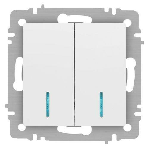 Выключатель INTRO "Accent", 2 клавиши, 6-105-01М, 10 А, IP20, 250 В, AL/CU, с подсветкой, белый матовый
