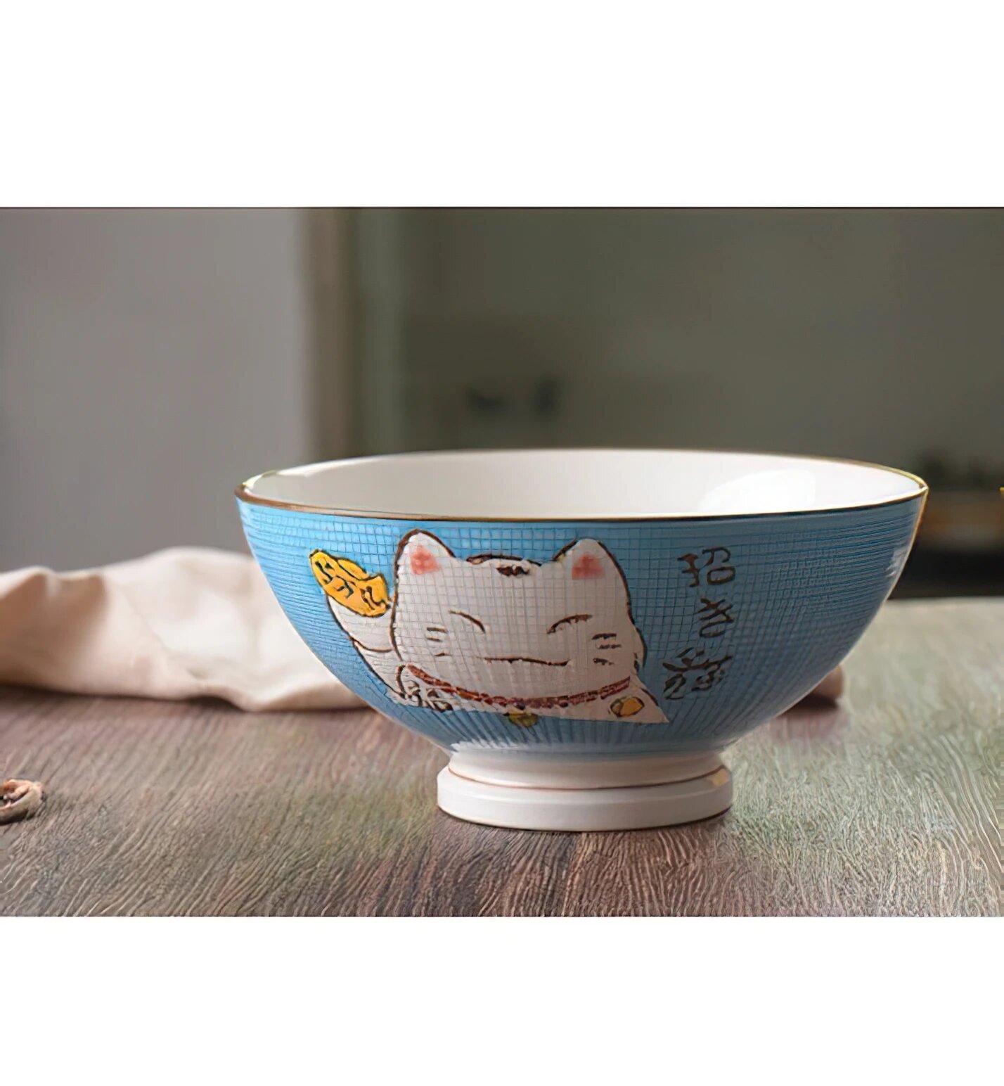 Керамическая миска Lucky Cat синяя/желтая/зеленая/фиолетовая/оранжевая XINCHEN Светло-голубой, blue, Caliber 20.5cm