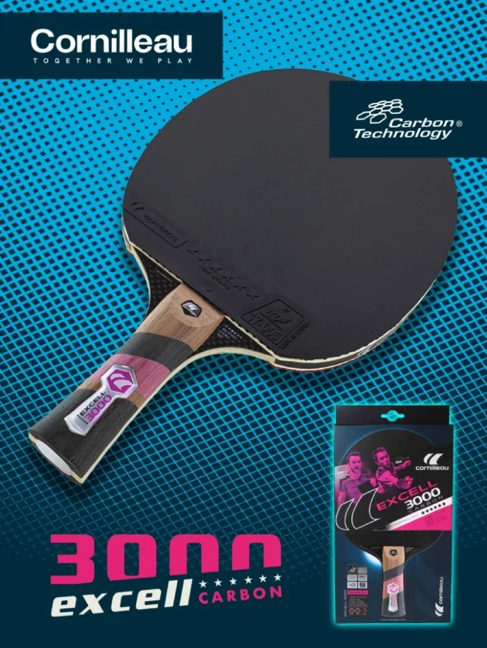 Ракетка для настольного тенниса профессиональная Cornilleau Excell 3000 Carbon ITTF 6-star (FL)