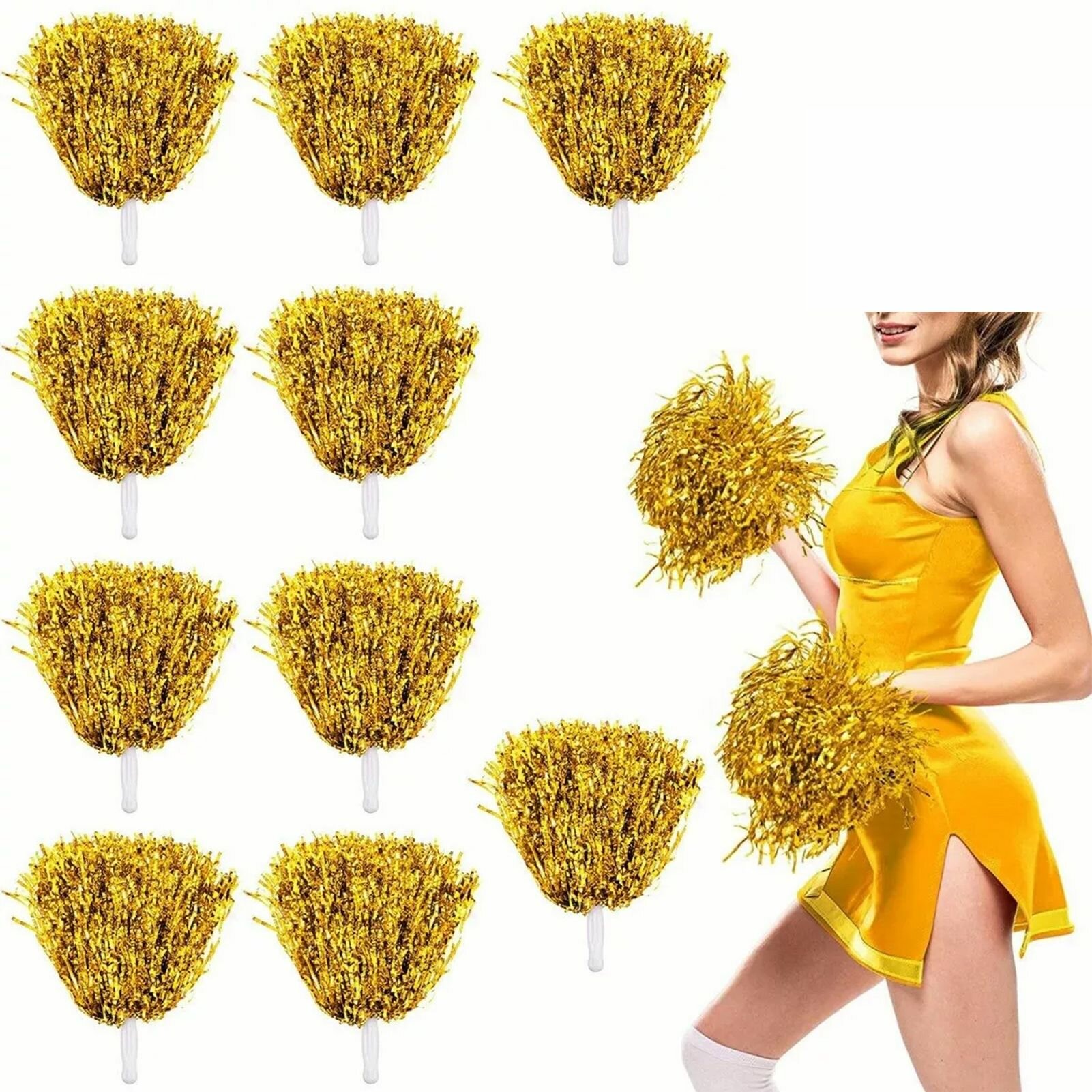 10 шт, помпоны для черлидинга с прямой ручкой, многоразовые пластиковые помпоны с эффектом вспышки, мяч для баскетбола, бейсбола