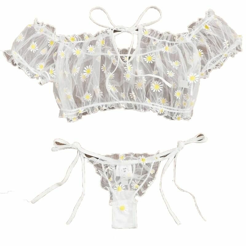 Женское нижнее белье с рюшами и сеткой, Белый - L