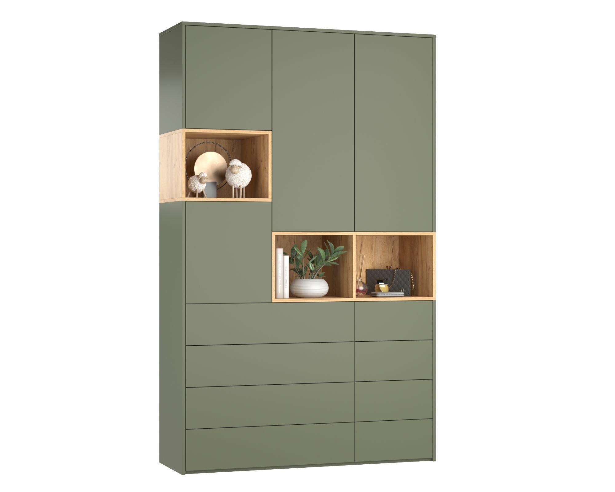 Шкаф распашной для одежды "Рокки 17" 135х220х45 Зеленый дымчатый / Дуб крафт золотой