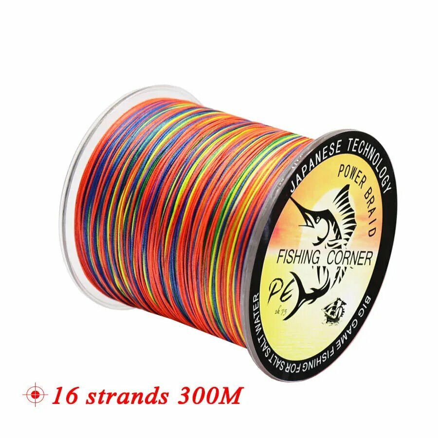 Плетеная леска 16 нитей 300м, 15-170lb, Multi Color