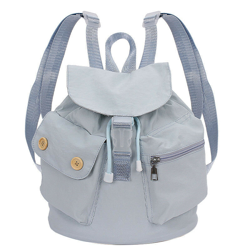 College style nylon student backpack with drawstring closure for daily use
