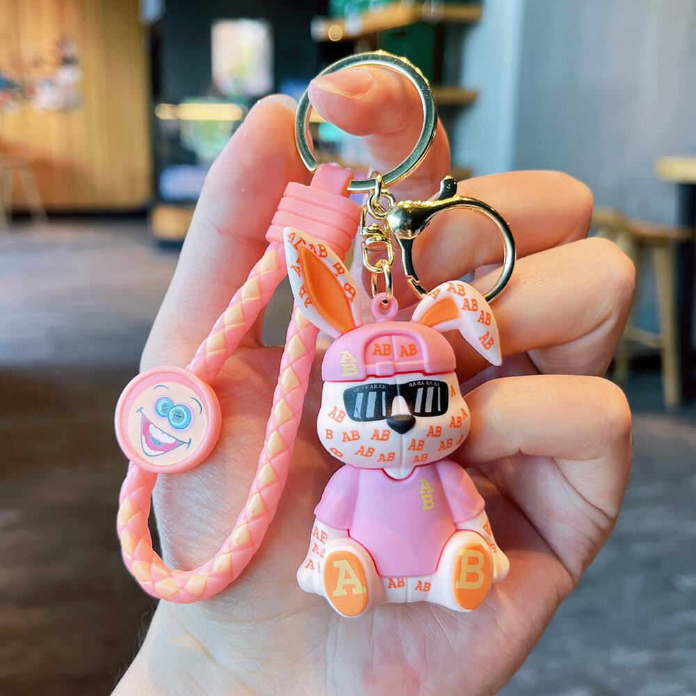 Модный брелок в виде кролика AB, мультяшный милый кукольный кулон для пары, подвеска на рюкзак, украшение в виде кролика AB, розовый, в сидячем положении.