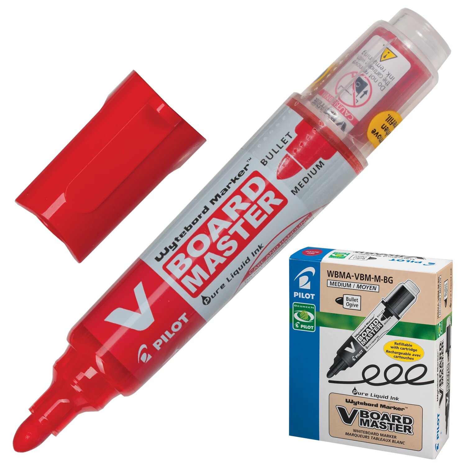 Маркер для доски PILOT "V-BOARD MASTER", красный, круглый наконечник, 4 мм, WBMA-VBM-M, 2шт.
