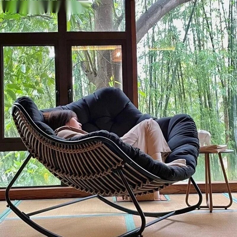 Кресло-качалка «Птичье гнездо» для взрослых, одноместное кресло-качалка, диван, современное ленивое кресло для гостиной, балкон, свет, роскошное сиденье для сна Black PE rattan