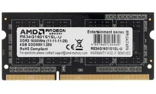 Оперативная память для ноутбука 4Gb (1x4Gb) PC-12800 1600MHz DDR3L SO-DIMM CL11 AMD R534G1601S1SL-U