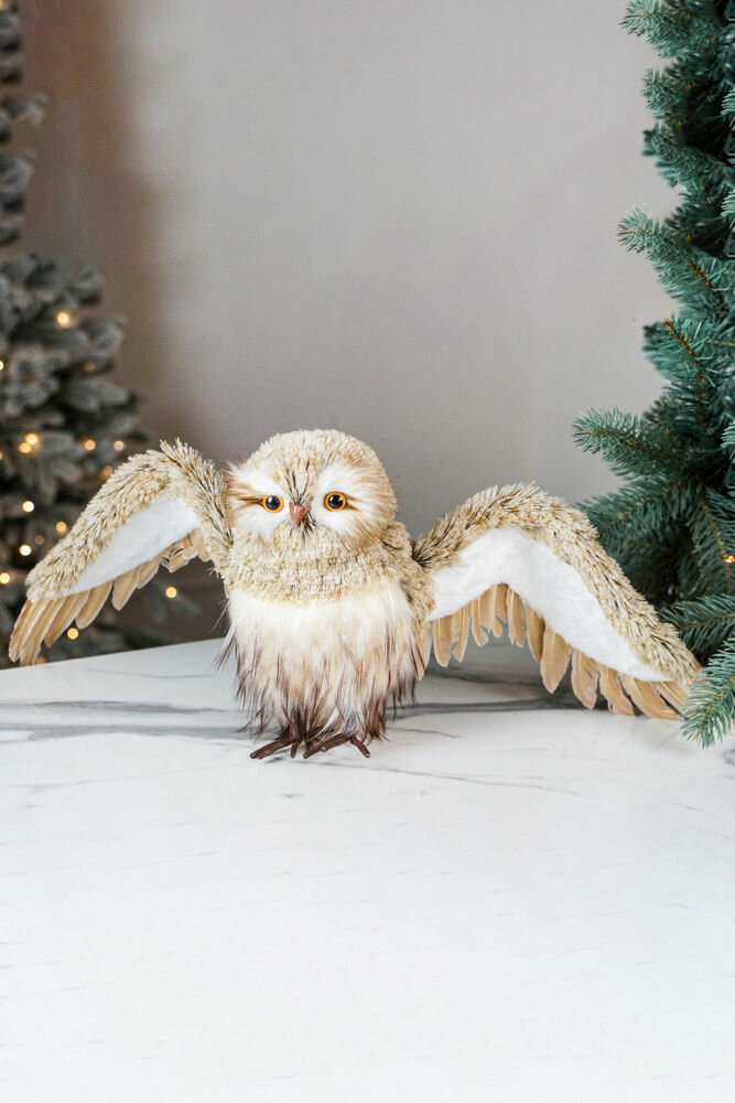 Декоративная фигура сова хейдел, искусственный мех, перо, 72 см, Winter Deco 1135226