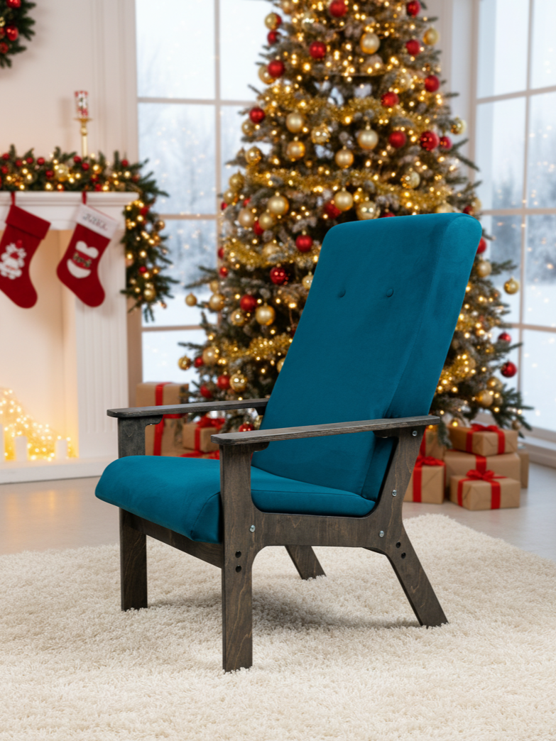 Кресло для отдыха "Ретро" от "Мягкой посадки" обивка бирюзовый велюр + темные ножки