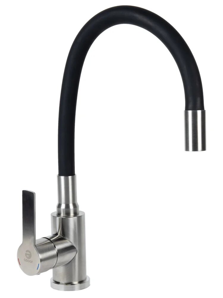 Смеситель для кухни Agger Easy A3100522 с гибким изливом, с поворотным изливом, черный, матовый, однорычажный, нержавеющая сталь, с керамическим картриджем