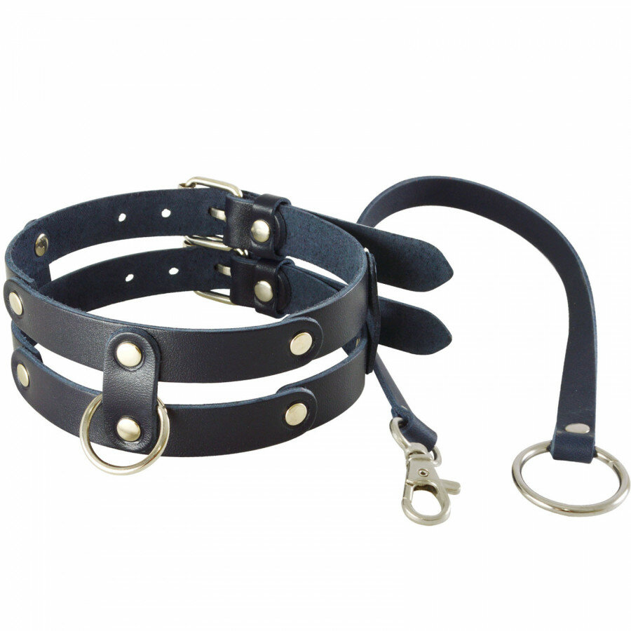 Ошейник Sitabella с поводком, натуральная кожа, синий