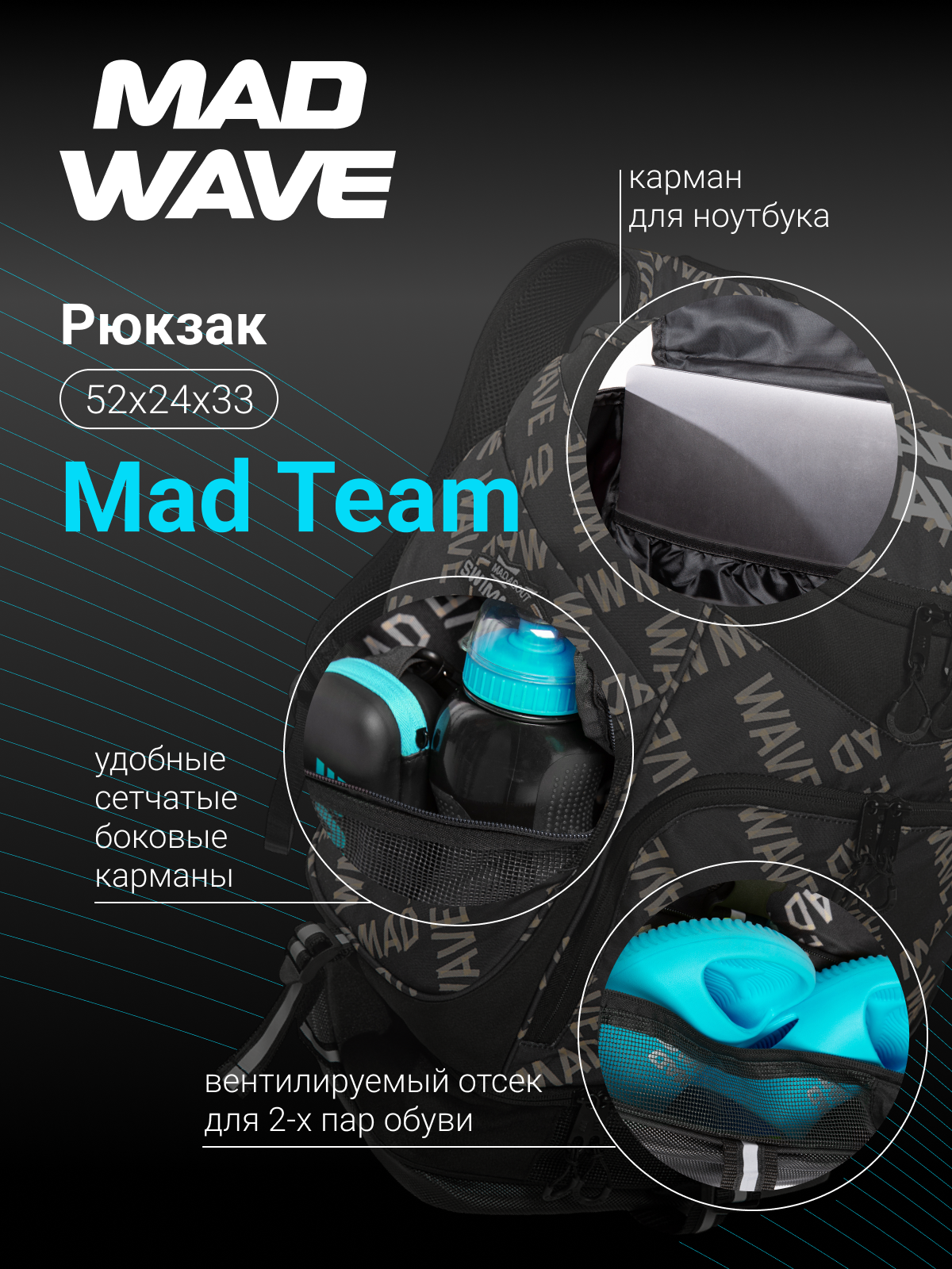 Рюкзак MAD WAVE Mad Team, размер 52x33x24см (36л), с рисунком — фото 1