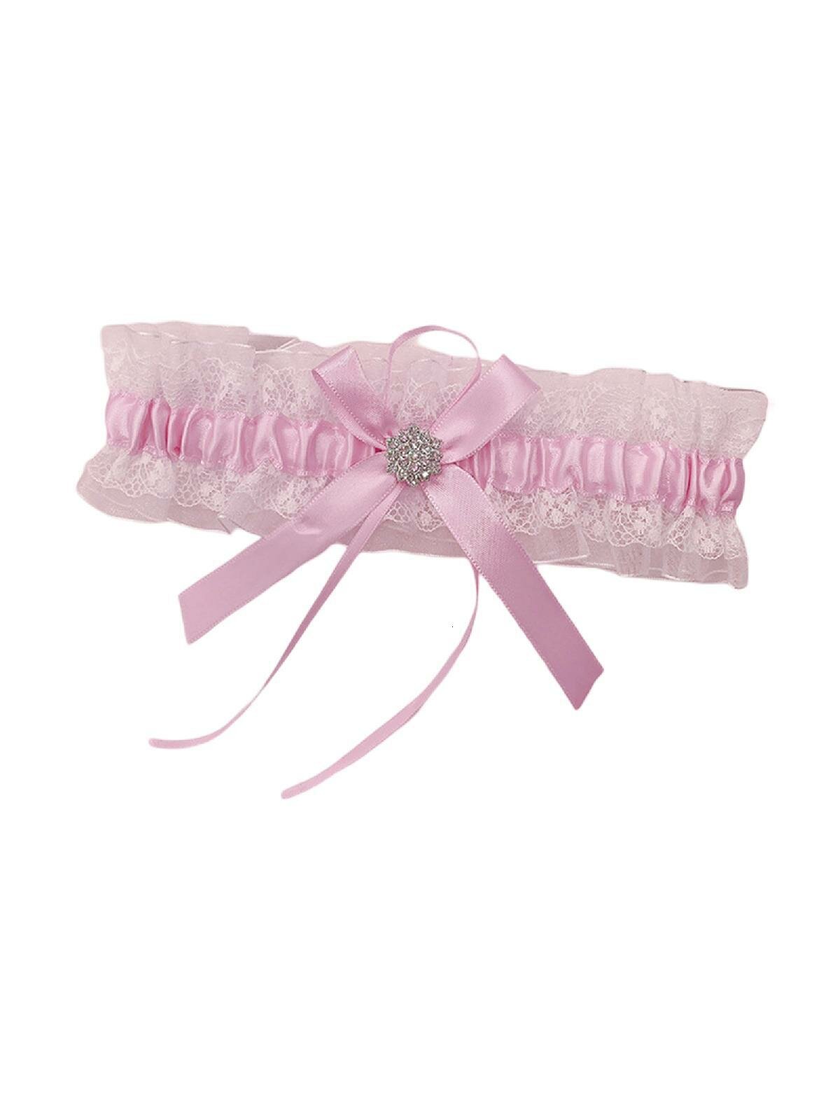 Кружевной пояс для чулок с камнями и жемчугом, Розовый