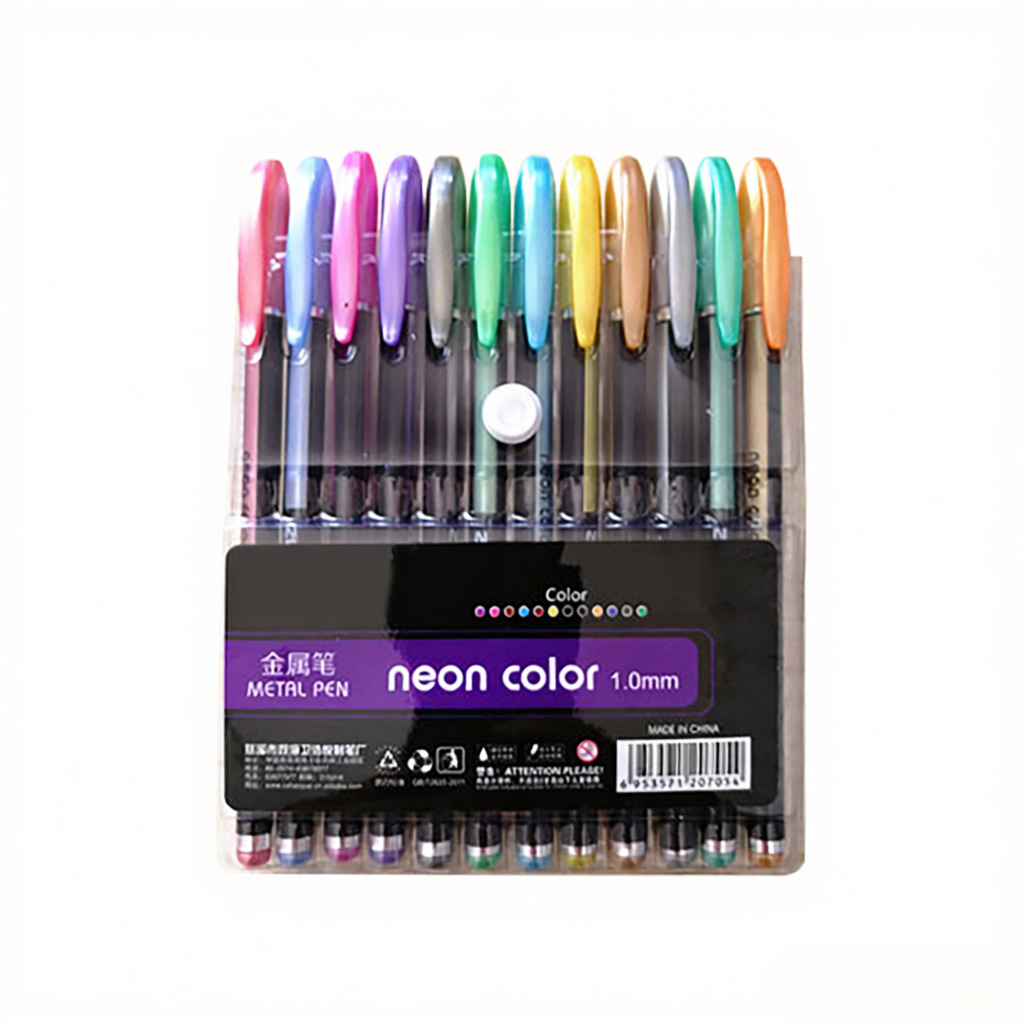 12pcs Metal Pen Set 12 Colors 1.0mm Gel Pens for Writing Marking Drawing Painting Books DIY Gift Cards Photo Album Art Project Office School Students Adults