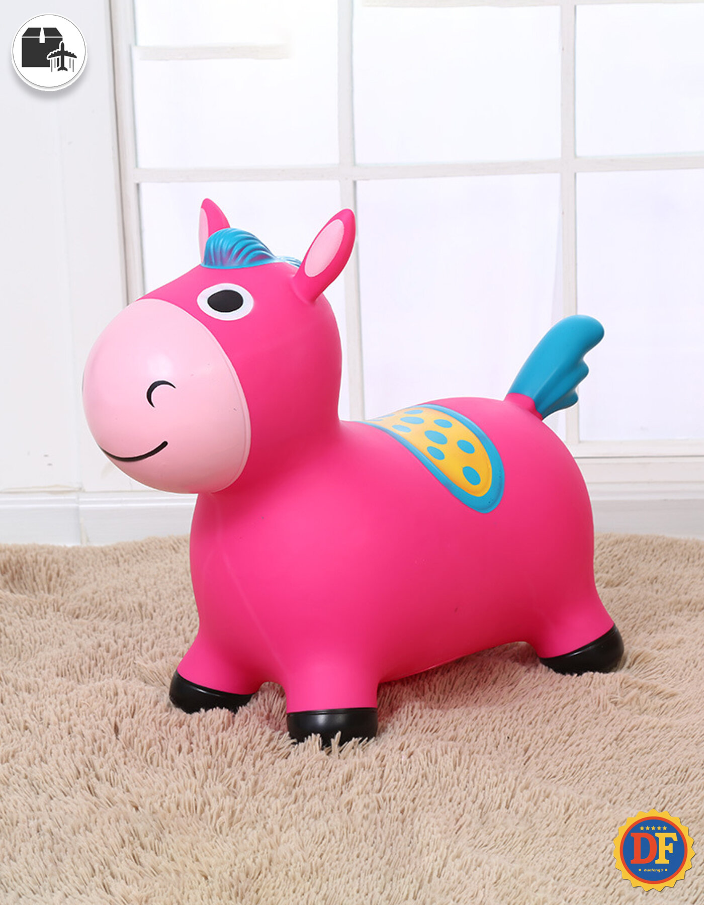 Детская надувная лошадка-ишак — 6 дизайнов для активных игр с помпой в подарок，Розовый прыгающий ослик