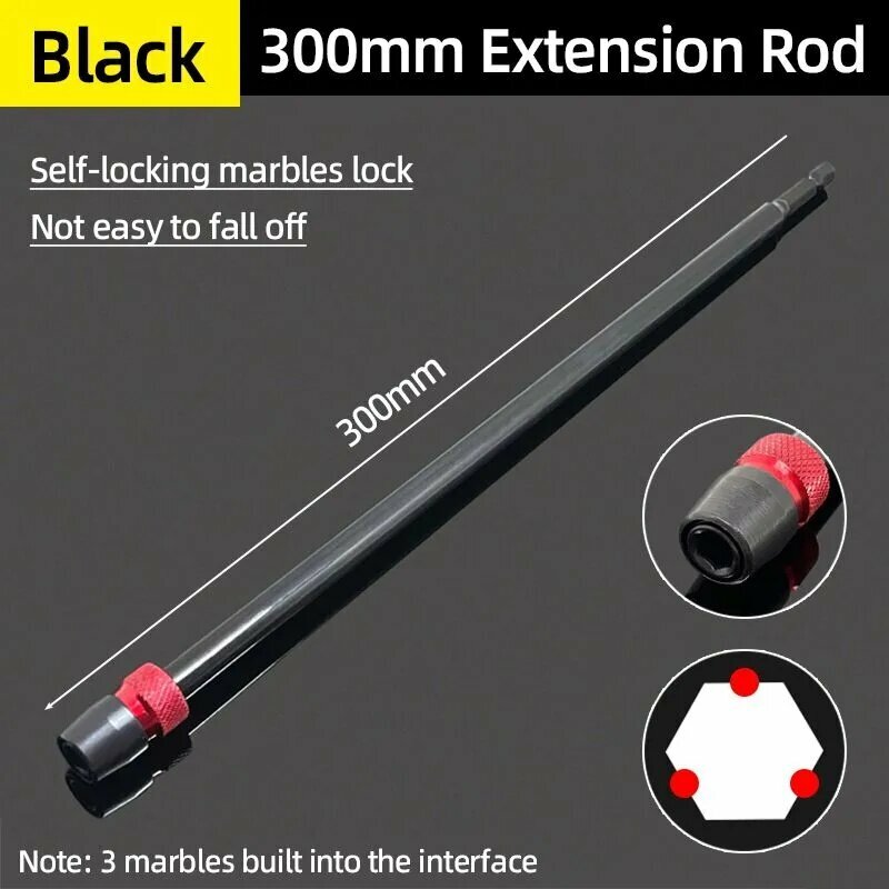 Держатель для бит, удлинитель для бит, адаптер для бит с фиксатором, 1/4" шестигранный хвостовик, 300 мм, 1 шт.