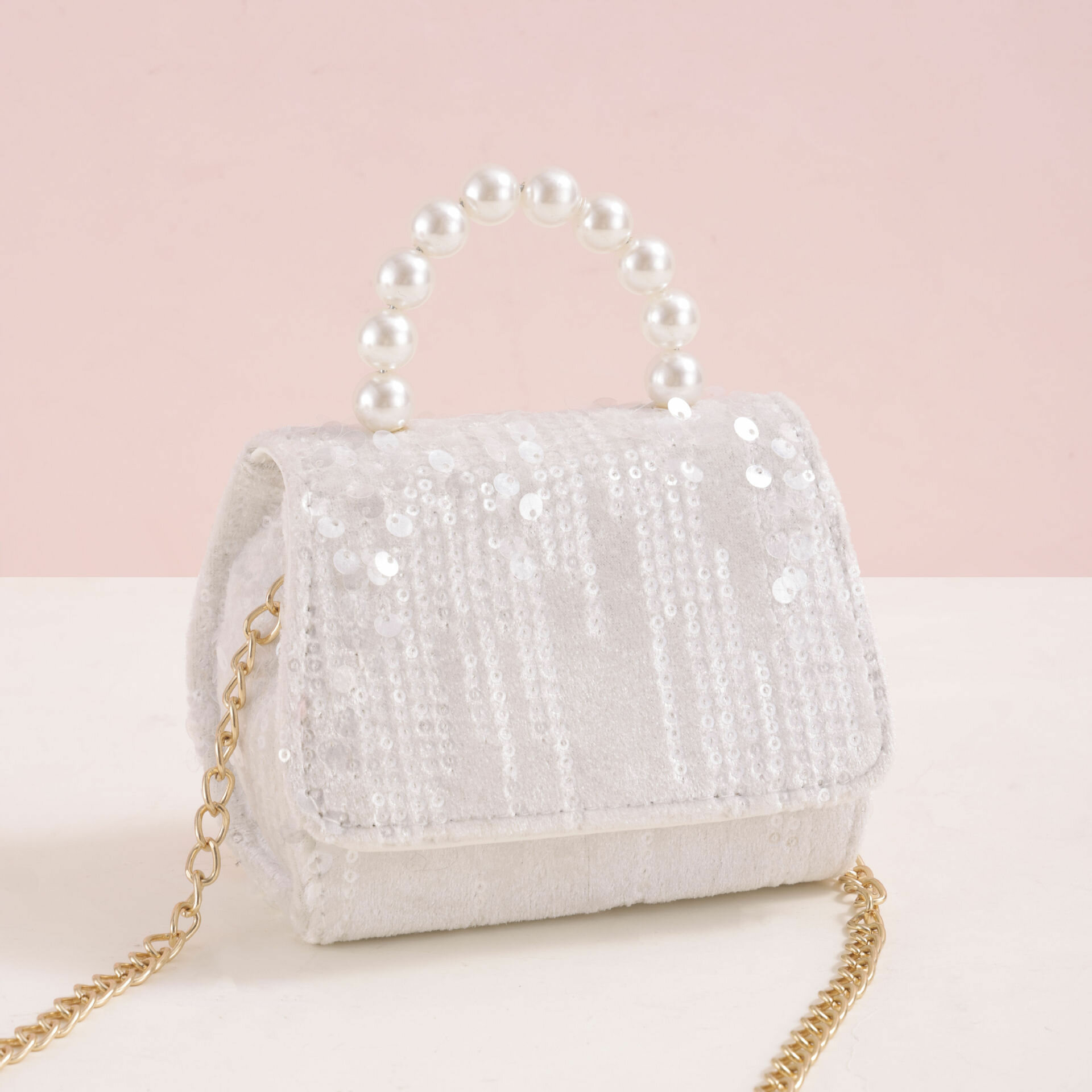 Детская новая осенне-зимняя шерстяная сумка с жемчугом, модная сумка в стиле Chanel, монетница, сумка через плечо с цепочкой