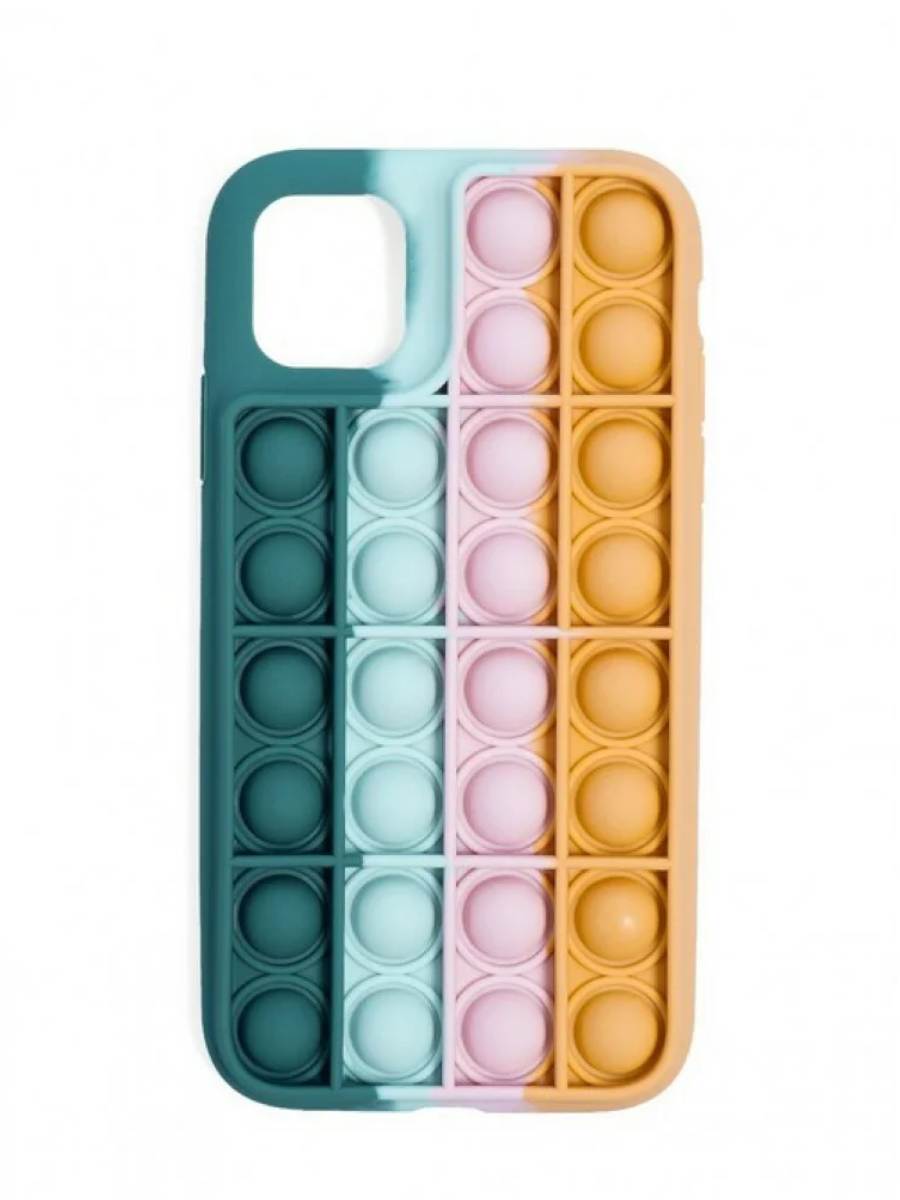 Чехол Антистресс Pop It для iPhone 11 (темно-зеленый/голубой/розовый/желтый)