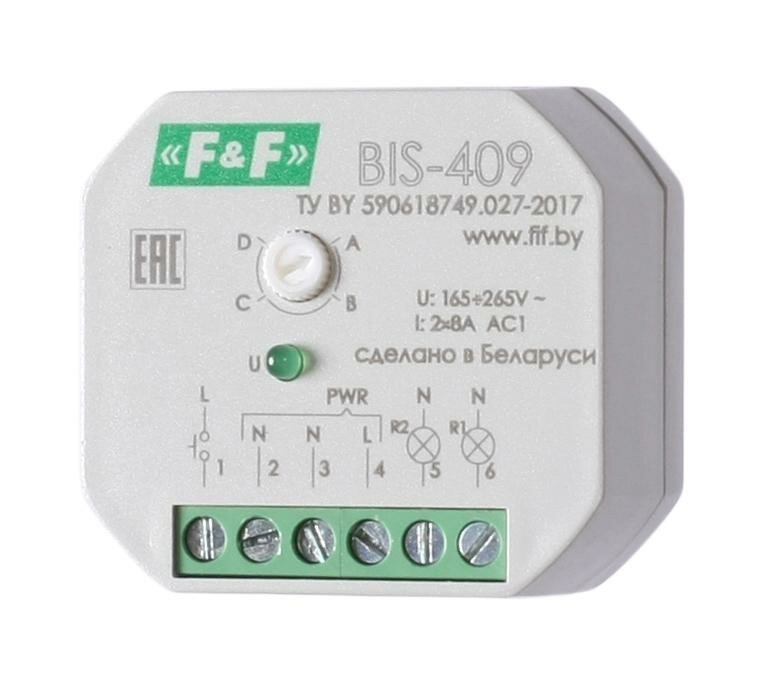 Реле импульсное BIS-409 (4 функции; управление двумя нагрузками; для установки в монтаж. коробку d60мм) F&F EA01.005.009
