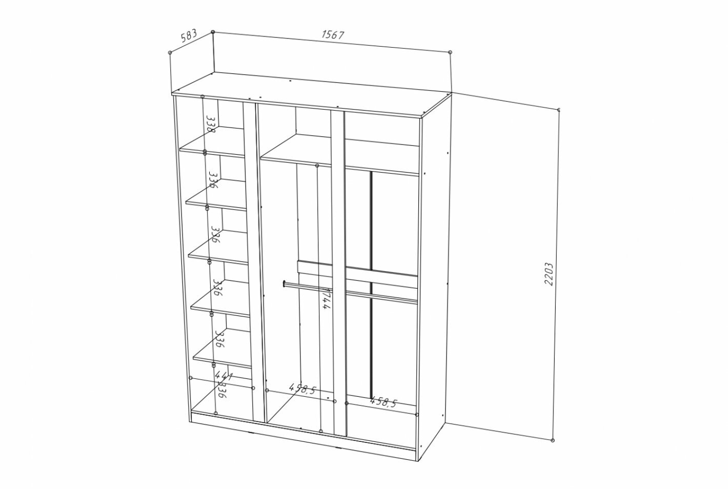 Шкаф 3 х дверный с зеркалом Stern Улучшенная фурнитура Белый — купить в интернет магазине