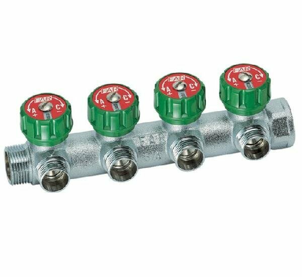 Регулирующий коллектор 3/4" (ВР-НР) с 4 отв. 1/2" НР FAR (FK3824 3412EU) Евроконус