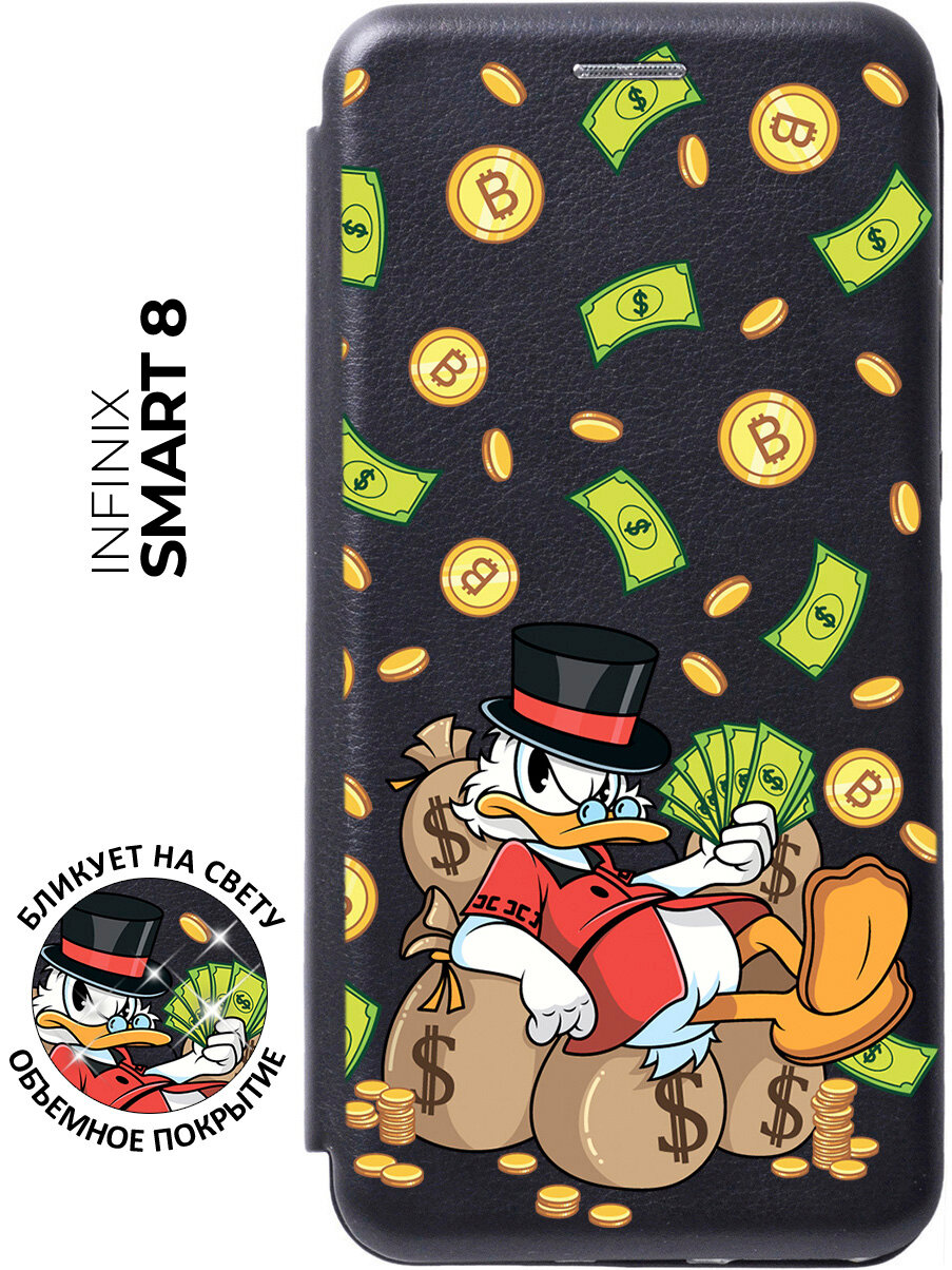 Чехол-книжка на Infinix Smart 8 / Инфиникс Смарт 8 с рисунком "Rich Scrooge" черный
