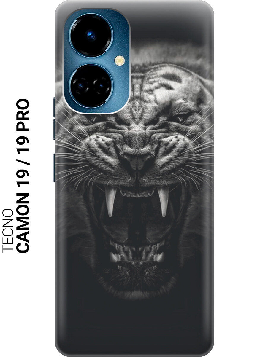 Силиконовый чехол на Tecno Camon 19 / 19 Pro / Техно Камон 19 / 19 Про с рисунком "Оскал тигра"