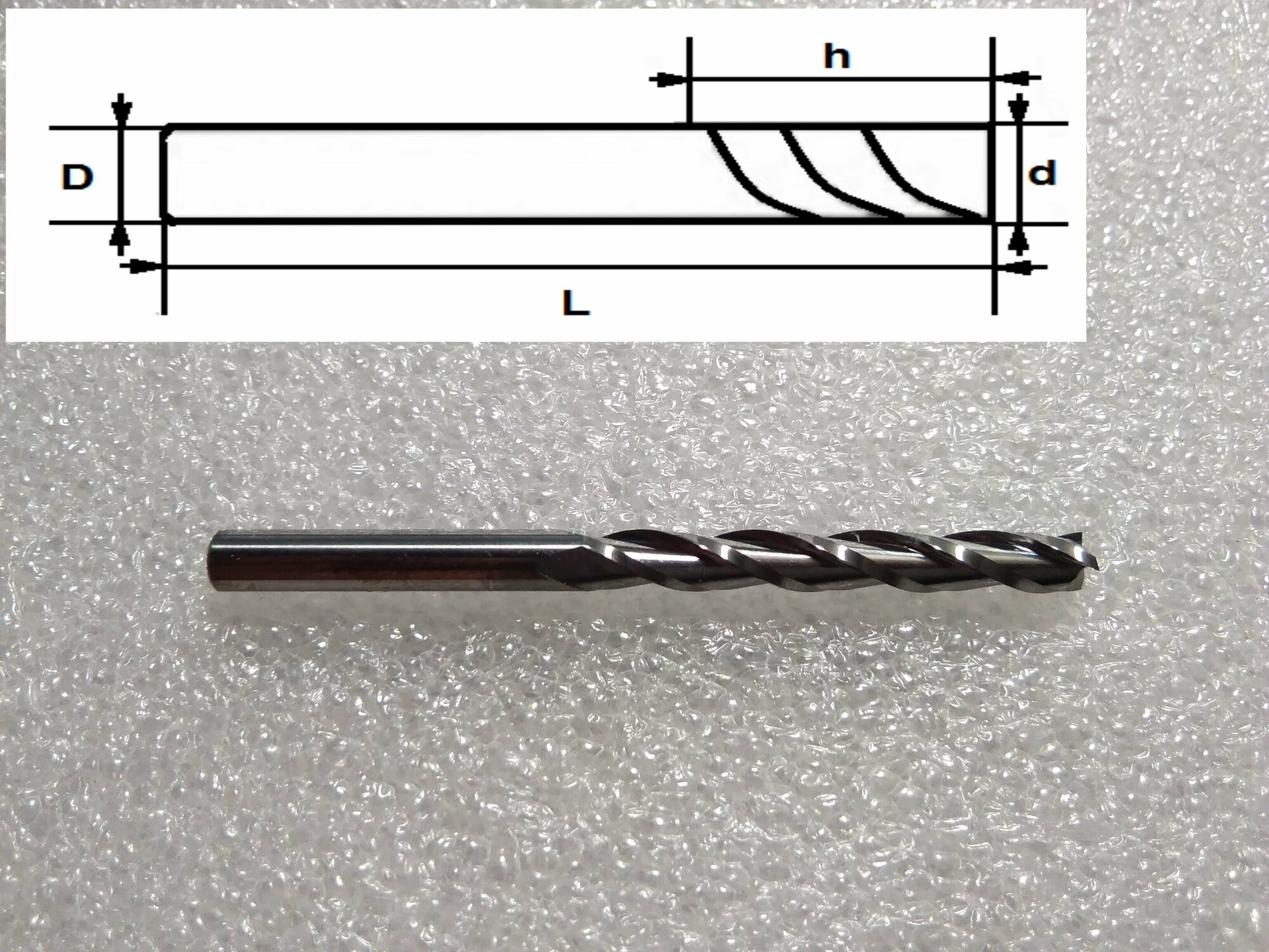 Спиральная трехзаходная фреза 3L432, d-4/ h-32/ D-4/ L-55. X series для ЧПУ станка.