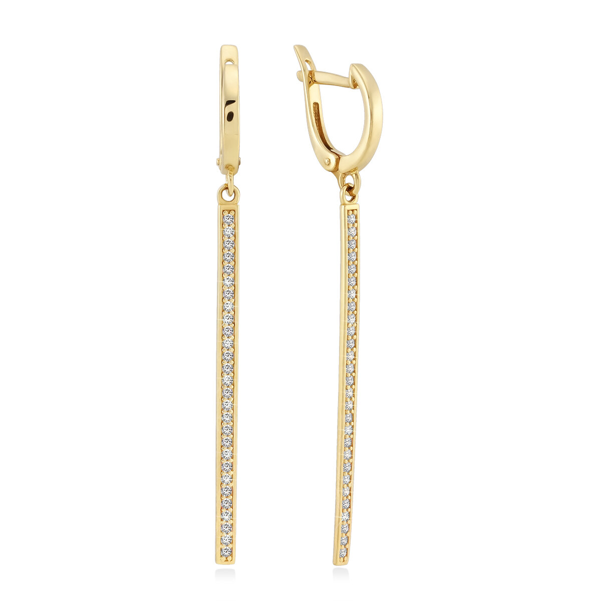 Серьги с подвесками, желтое золото, 585 проба, фианит