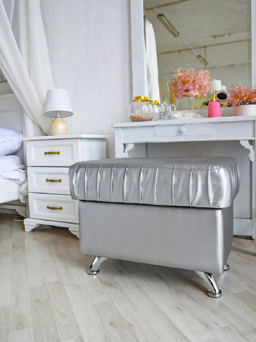 Прочный мягкий пуф для прихожей с ящиком для хранения 017, 59х34х44 см.