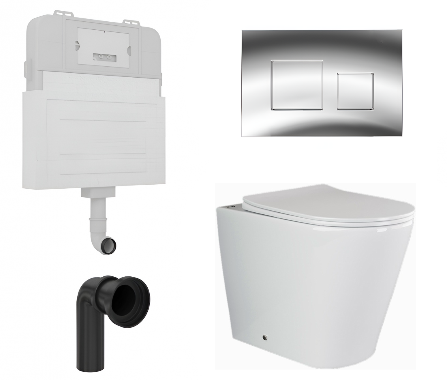 Комплект 3 в 1 смывной бачок скрытого монтажа Enio Tecnico + Унитаз приставной Ceramica Nova Highlight CN1812 с кнопкой хром Cubo EN8050817 + EN8050810 + CN1812