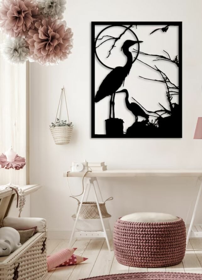 Декоративное металлическое панно, Аисты (черный цвет)