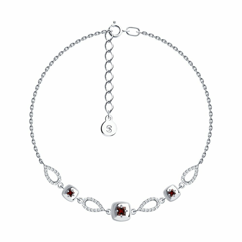 Браслет, серебро, 925 проба, родирование, фианит, гранат